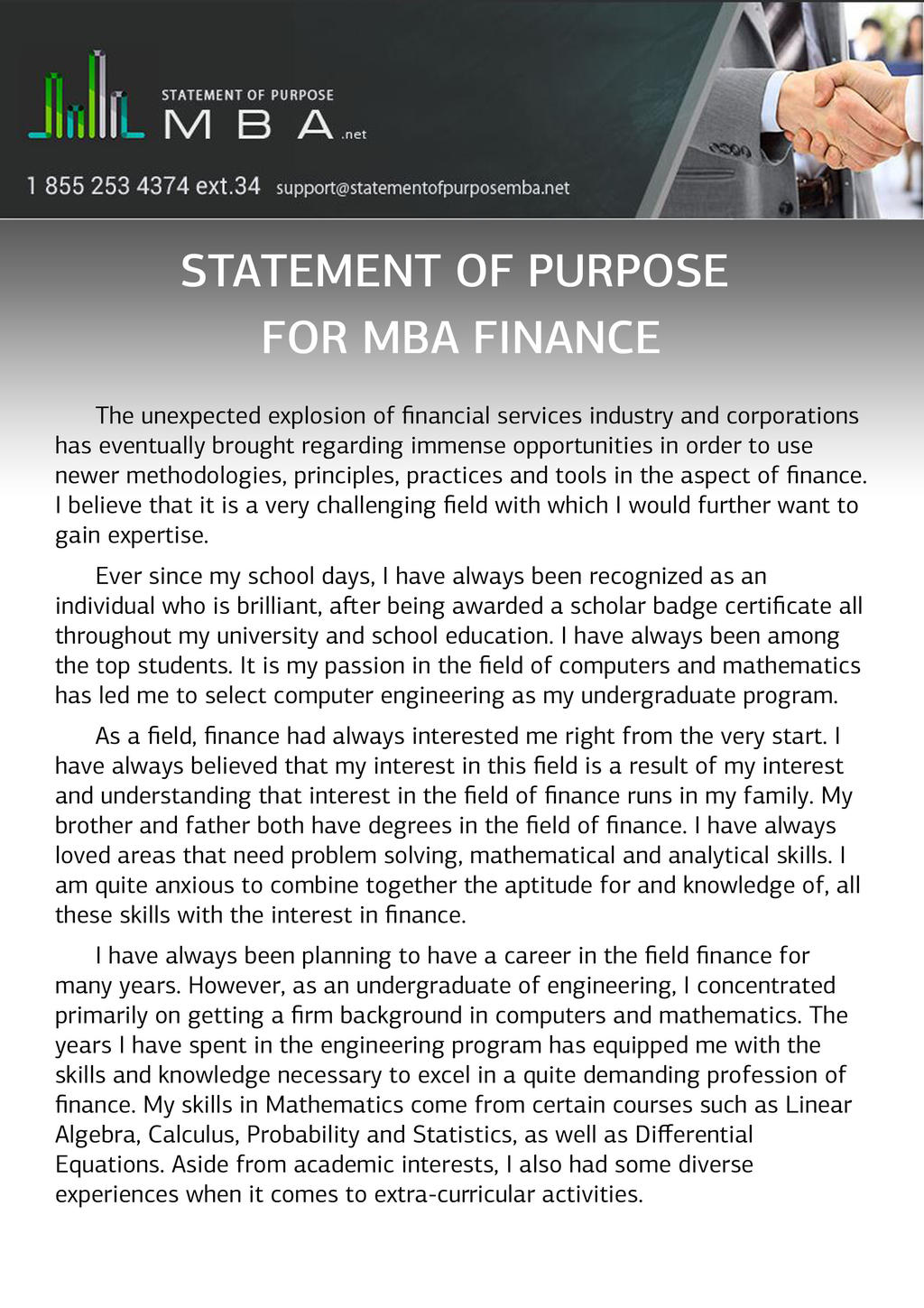 Sample Statement of Purpose for MBA Finance by sopmbasamples on DeviantArt Sample Statement of Purpose for MBA Finance by sopmbasamples on DeviantArt