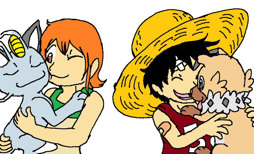 Luffy Nami Meowth And Rockruff By Xfangheartx On Deviantart