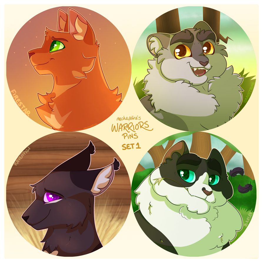 Warriors Pins Set 1 Fire Gray Raven Barley By Mechafeline On Deviantart