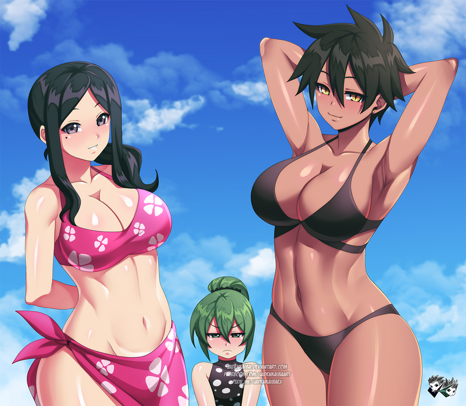Rule 34 3girls Amber Eyes Annoyed Armpits Arms Behind Back Beach