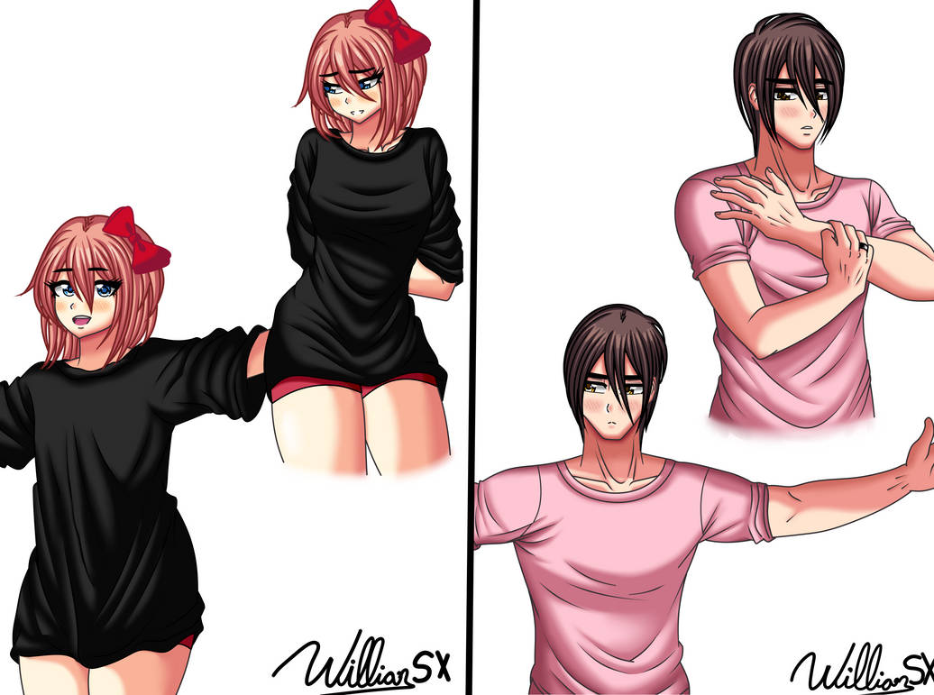 Mc And Sayori Hoodie Swap Ddlc Fanart By Willianxs On Deviantart