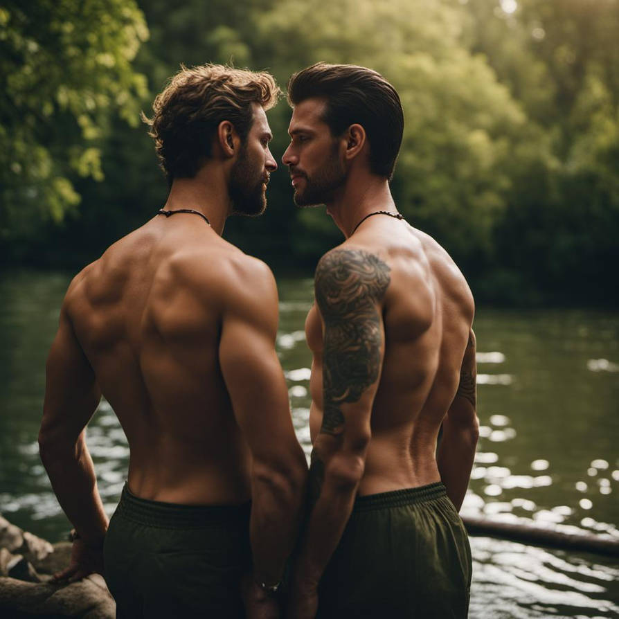 Two Shirtless Men Gaze At Each Other By Aikirangel On Deviantart