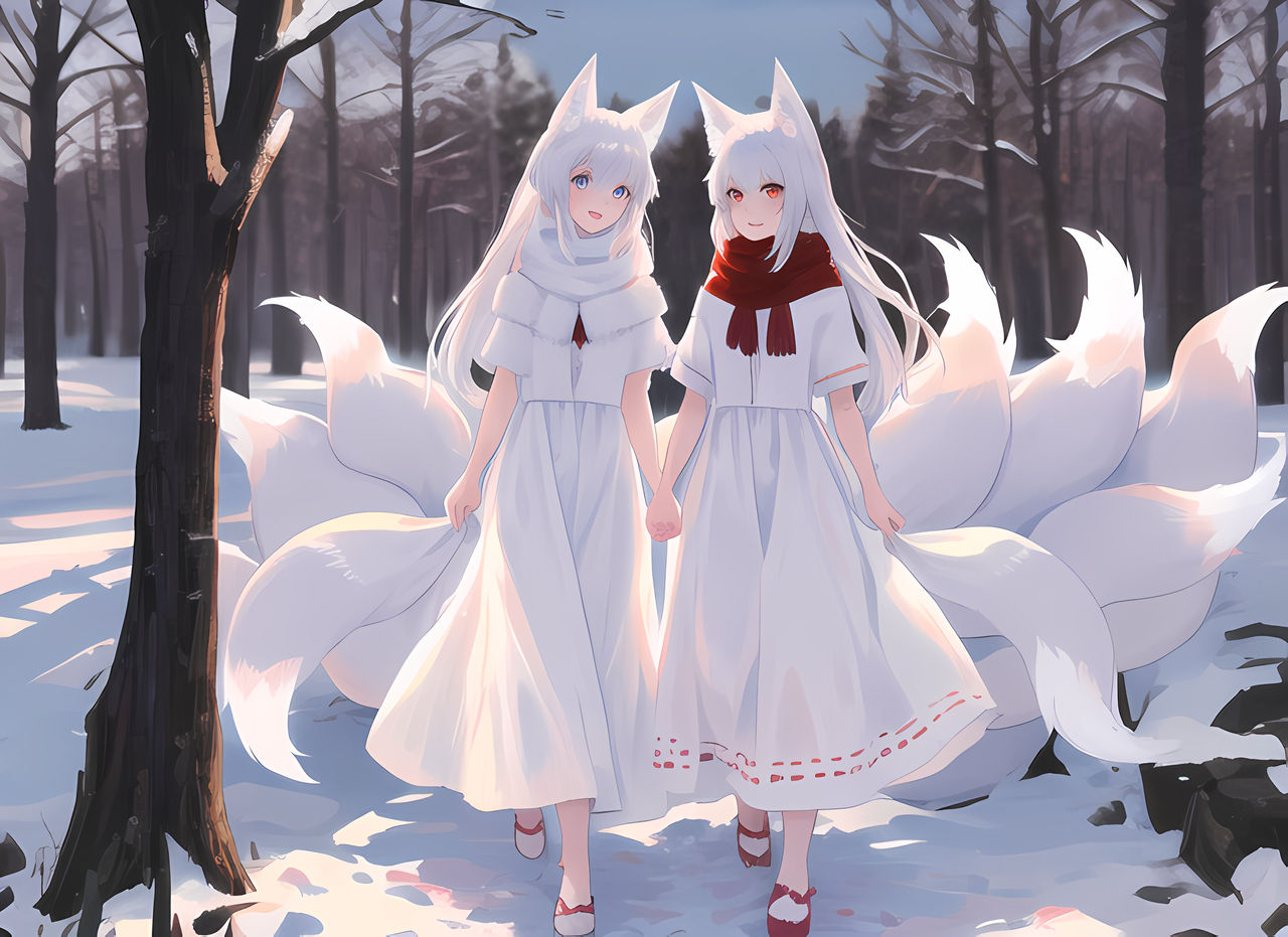 Winter Kitsune Sisters By Imzigs On Deviantart