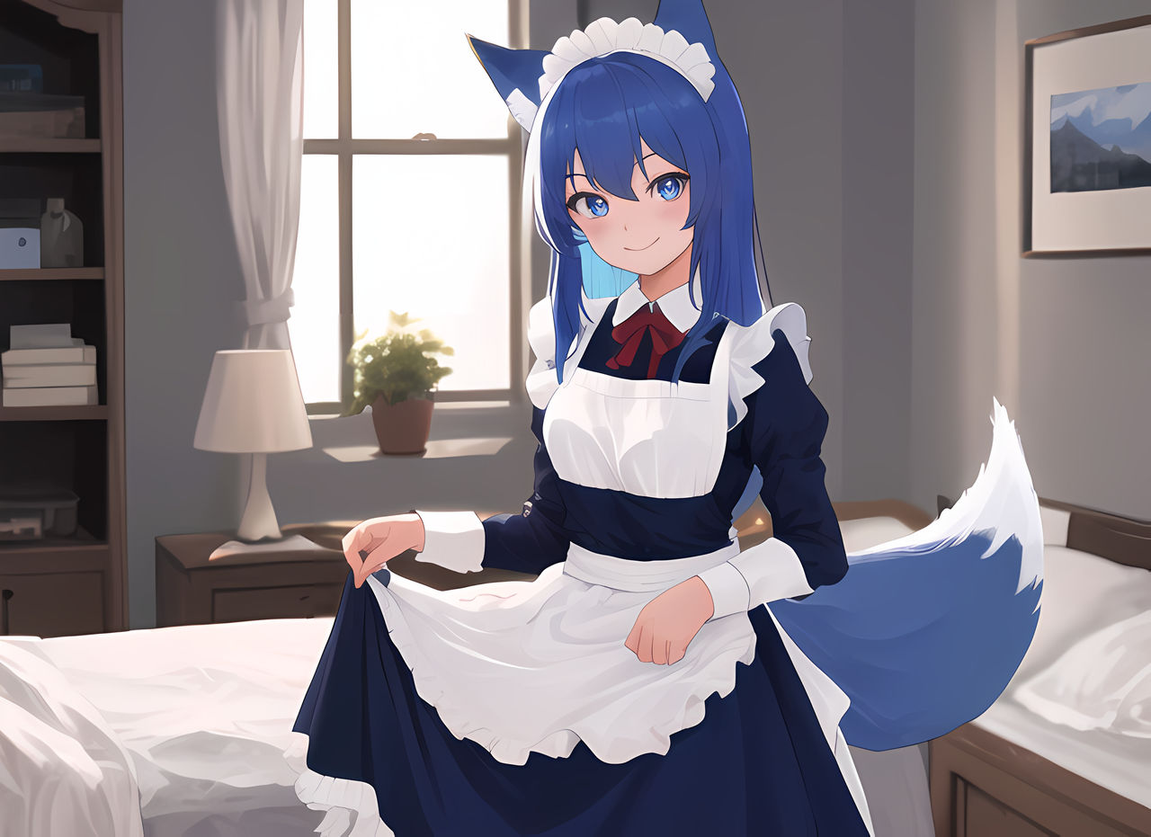 Blue Haired Kitsune Maid By Imzigs On Deviantart