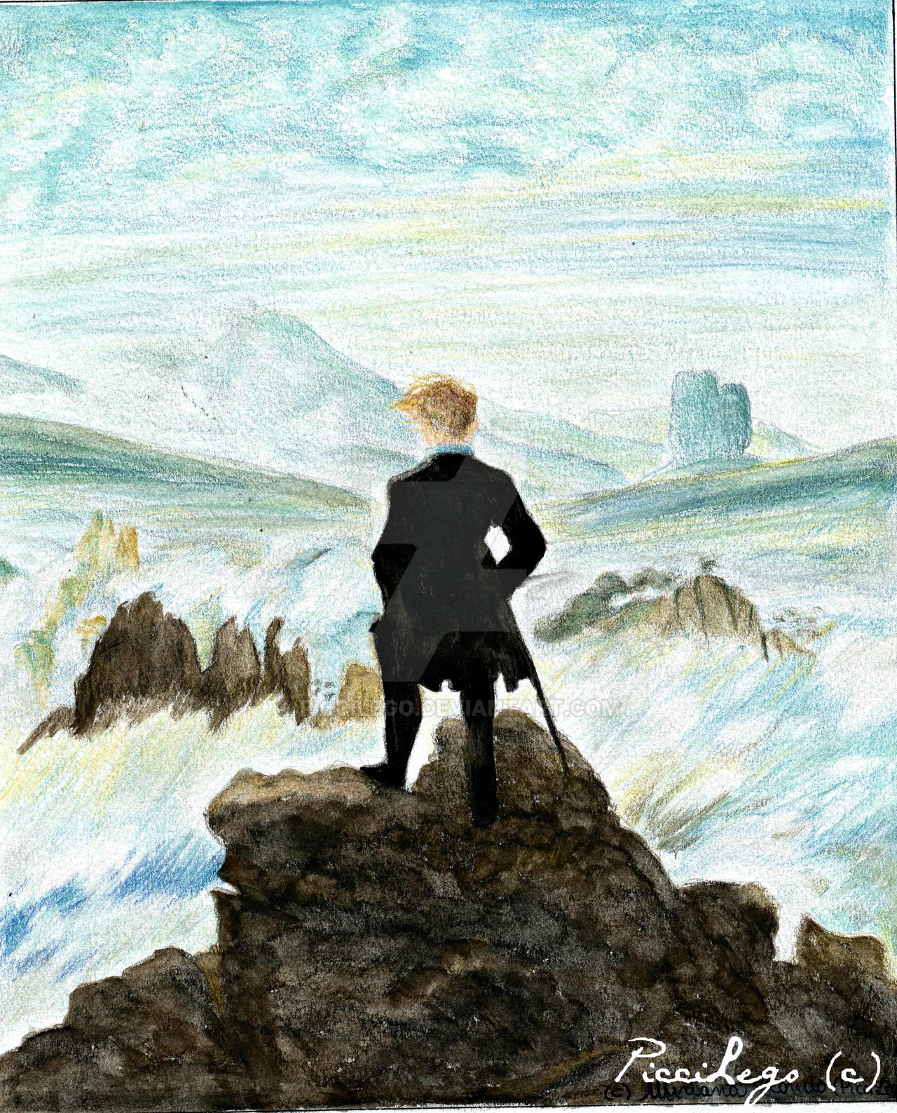 Der Wanderer uber dem Nebelmeer by PicciLego on DeviantArt Der Wanderer uber dem Nebelmeer by PicciLego on DeviantArt