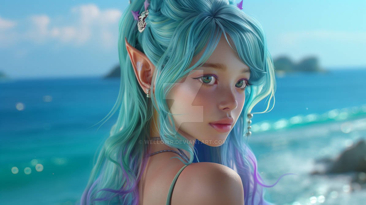 Portrait Of A Colorful Elf At The Beach By Wellowr On Deviantart