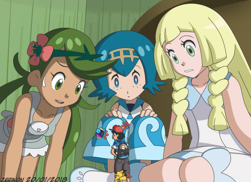 Lana Lillie And Mallow Keep Ash Tiny By Davidplays9 On Deviantart