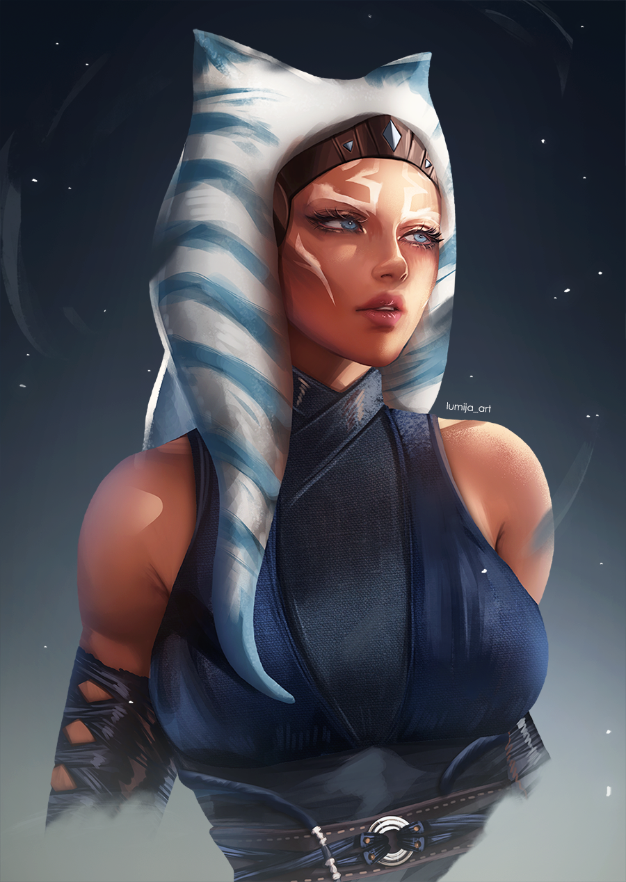 The Big Imageboard Tbib 1girl Ahsoka Tano Alien Bare Shoulders Blue