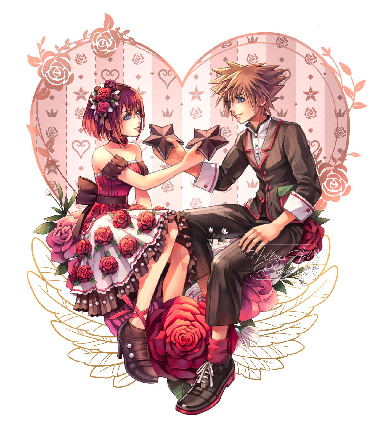 Valentine Rose Sora And Kairi By Holleysart On Deviantart