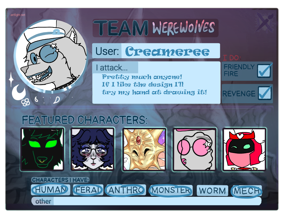 Artfight 2023-Team Werewolves by Creameree on DeviantArt Artfight 2023-Team Werewolves by Creameree on DeviantArt