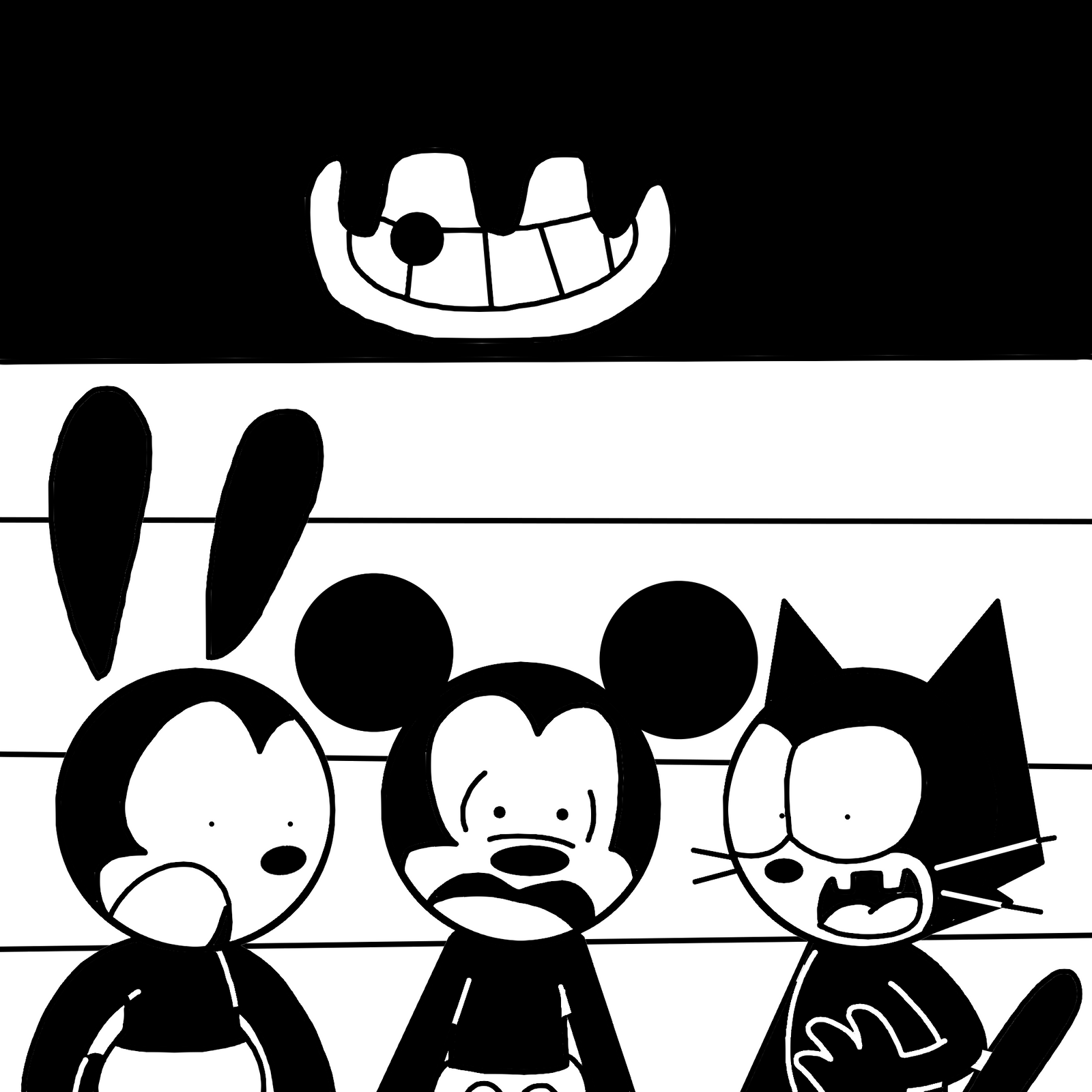 Mickey Oswald And Felix Scared Of Ink Bendy By Mega Shonen One 64 On