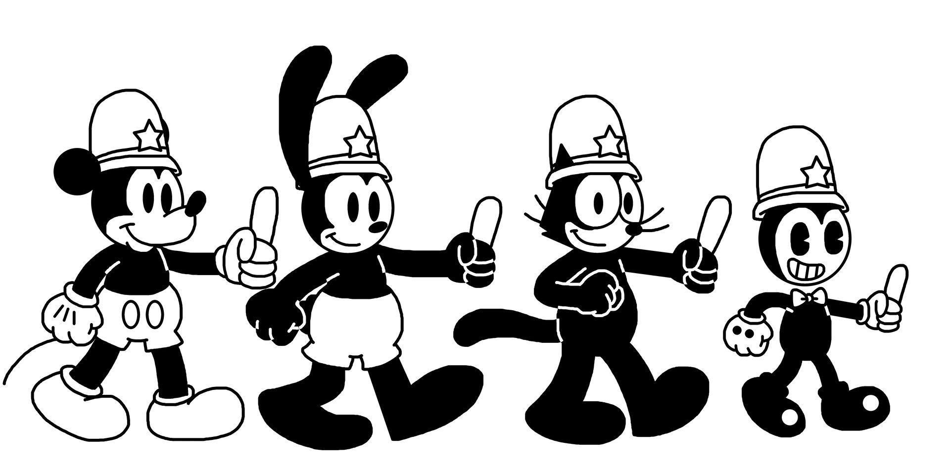 Mickey Oswald Felix And Bendy As Cops By Ultra Shounen Kai Z On