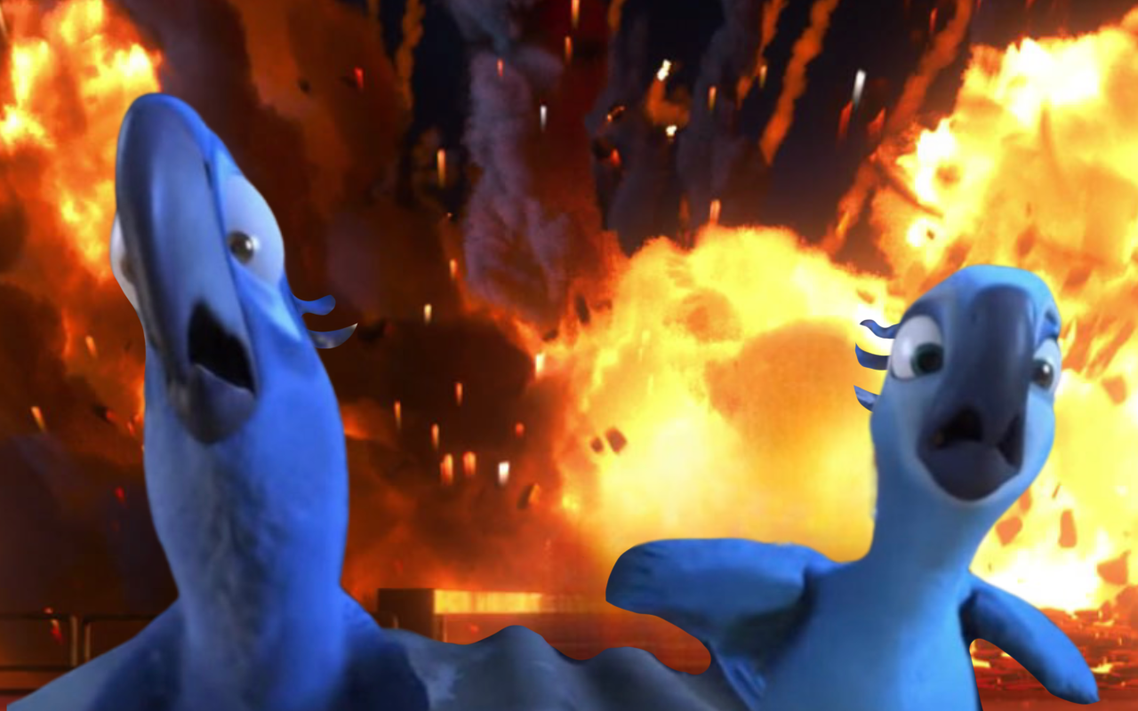 Blu And Jewel Escape From Explosion By Dracoawesomeness On Deviantart
