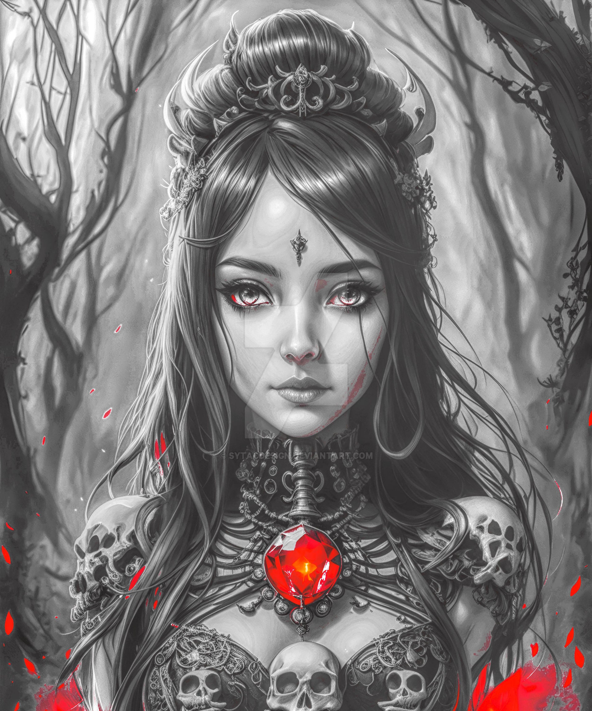 Woman Roses Bones Dark Captivating Skulls Woman Go By Sytacdesign On