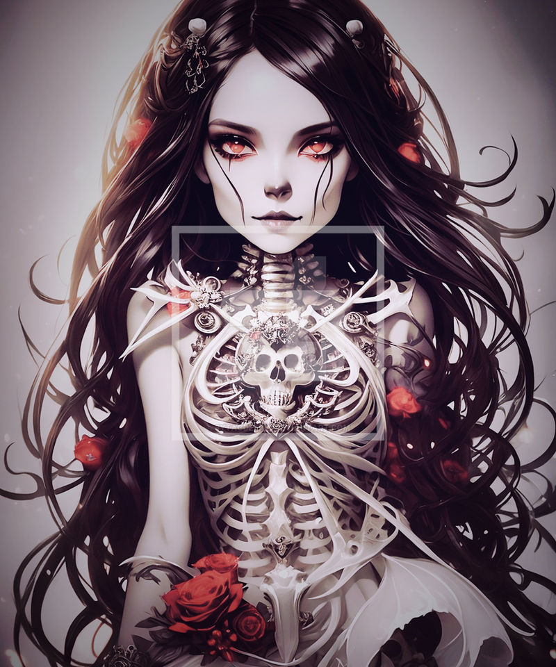 Rose And Bones Woman Gothic Skulls Skull Roses Dar By Sytacdesign On