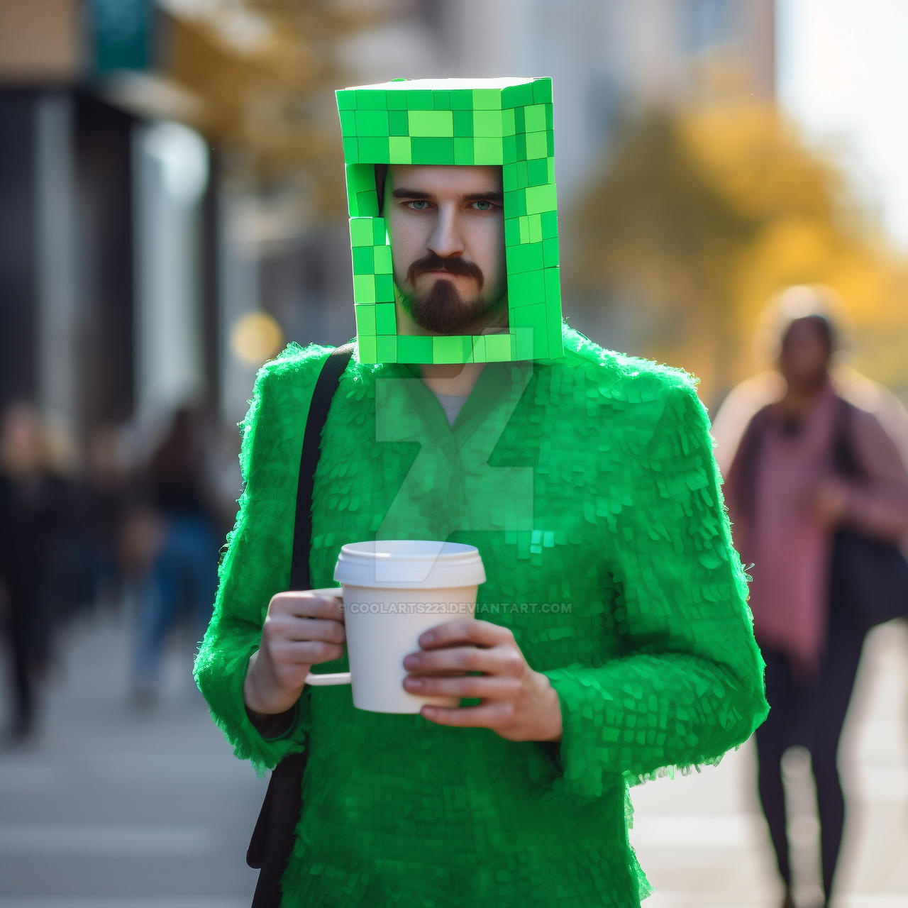 Guy In Creeper Minecraft Costume With Coffee By Coolarts223 On Deviantart