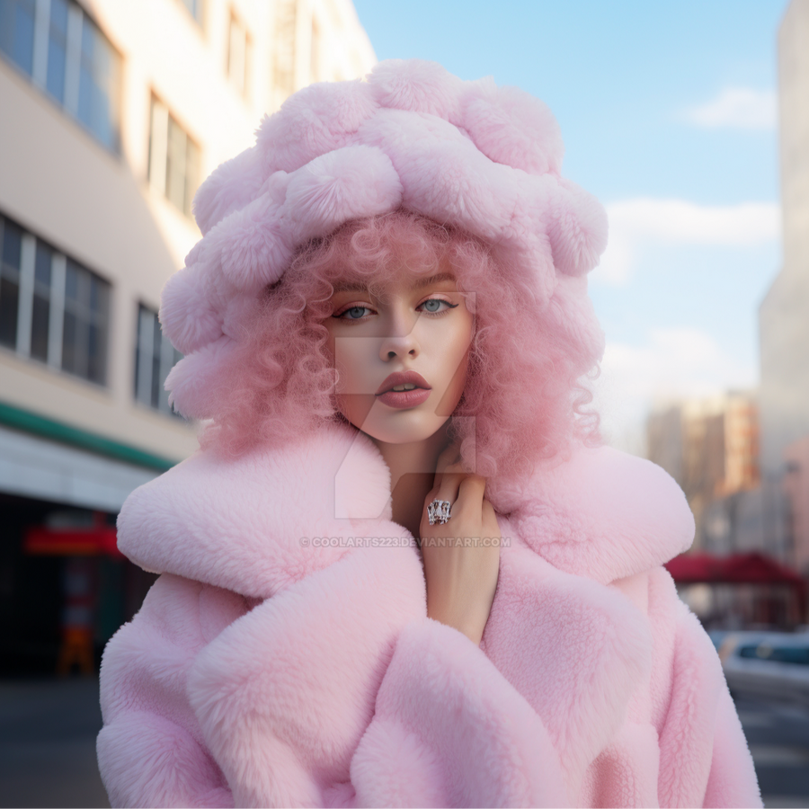 Woman In Pink Fluffy Cap And Coat By Coolarts223 On Deviantart