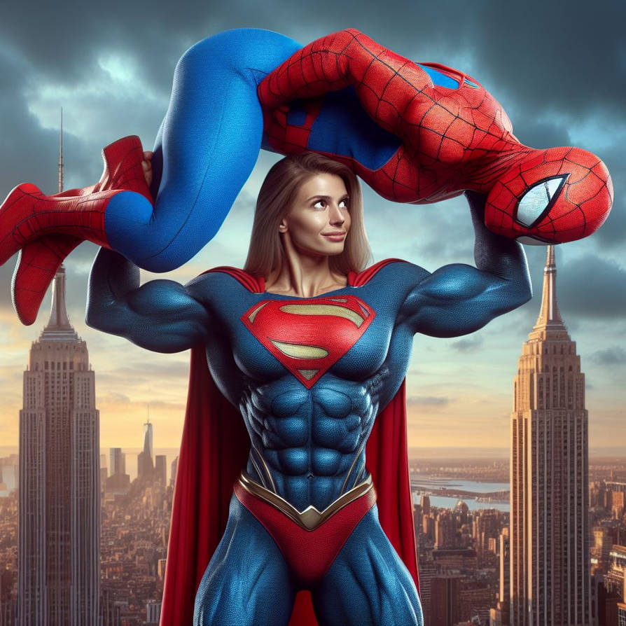 Supergirl Lifting Spiderman Over Her Head By Samlc008 On Deviantart