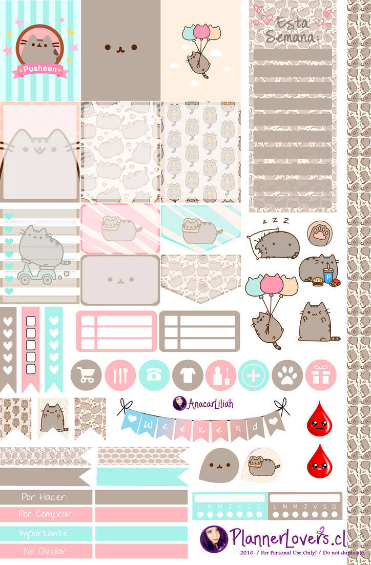 Pusheen - Free Printable Stickers by AnacarLilian on DeviantArt Pusheen - Free Printable Stickers by AnacarLilian on DeviantArt