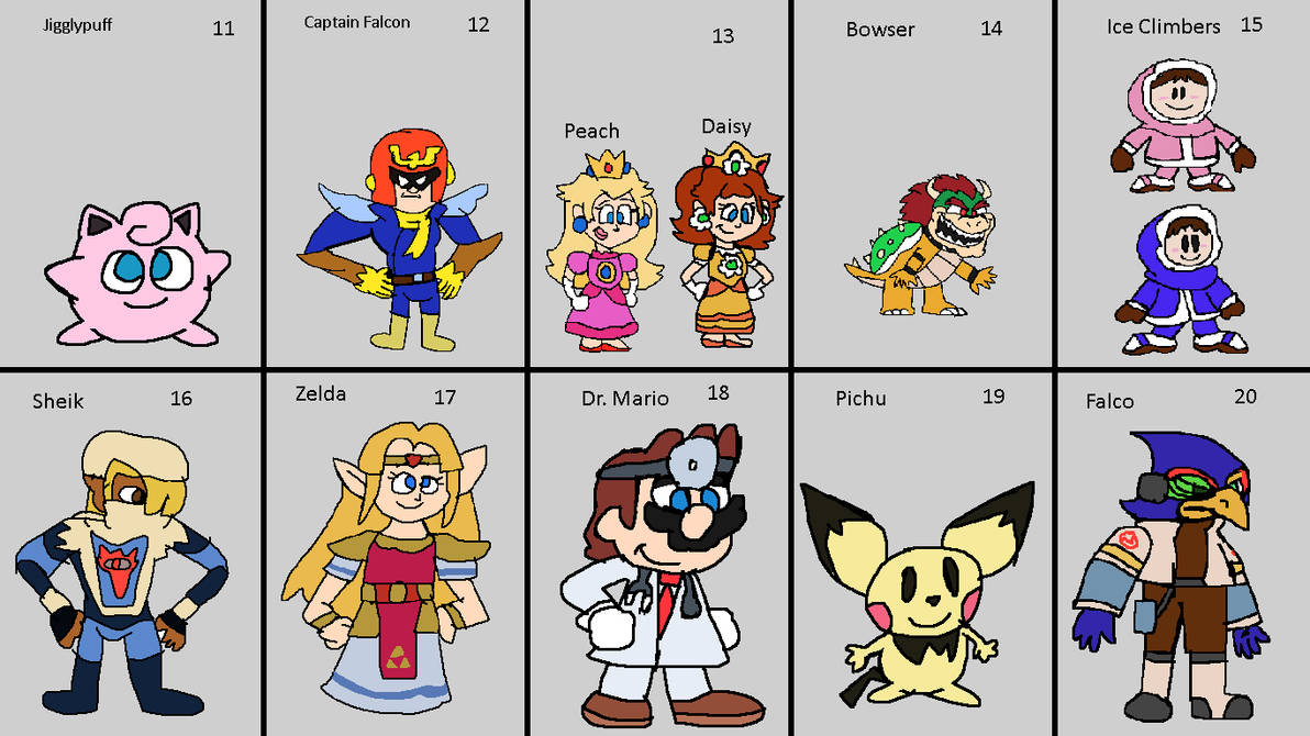 Grid Ssb Smash 11 20 Redrawn Characters By Abbysek On Deviantart
