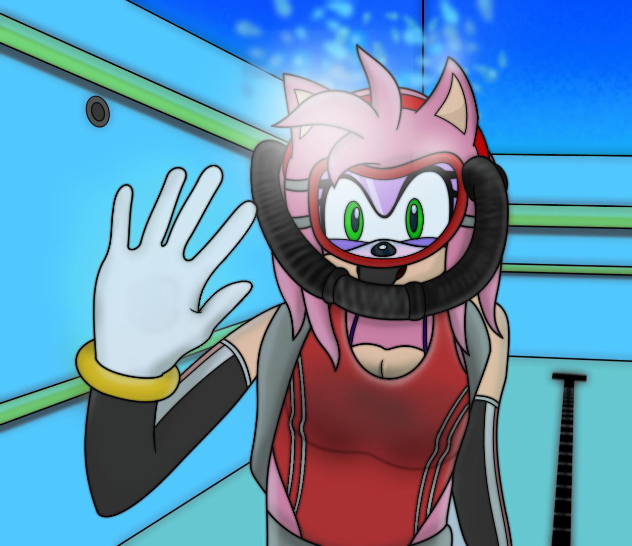 Scuba Amy Rose With Hand Waving By Arteryprism On Deviantart