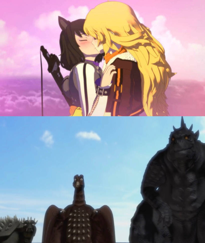 Godzilla Rodan And Anguirus React To Bumbleby Kiss By Darkdragon992 On Deviantart