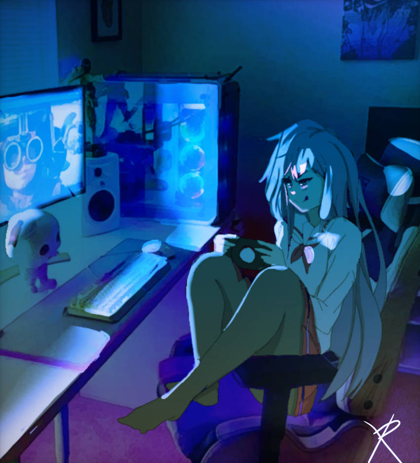 Anime Girl Gamer By Thumbtax123 On Deviantart