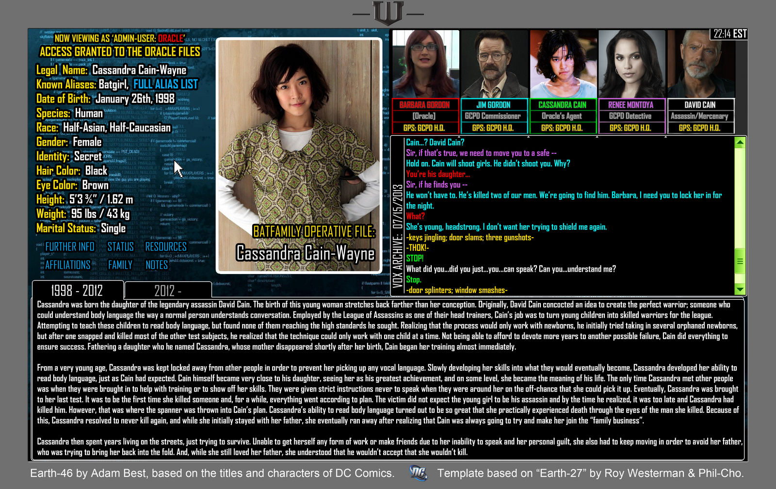 Earth 46 Oracle Files Cassandra Cain Part 1 By Aspiecrow On Deviantart