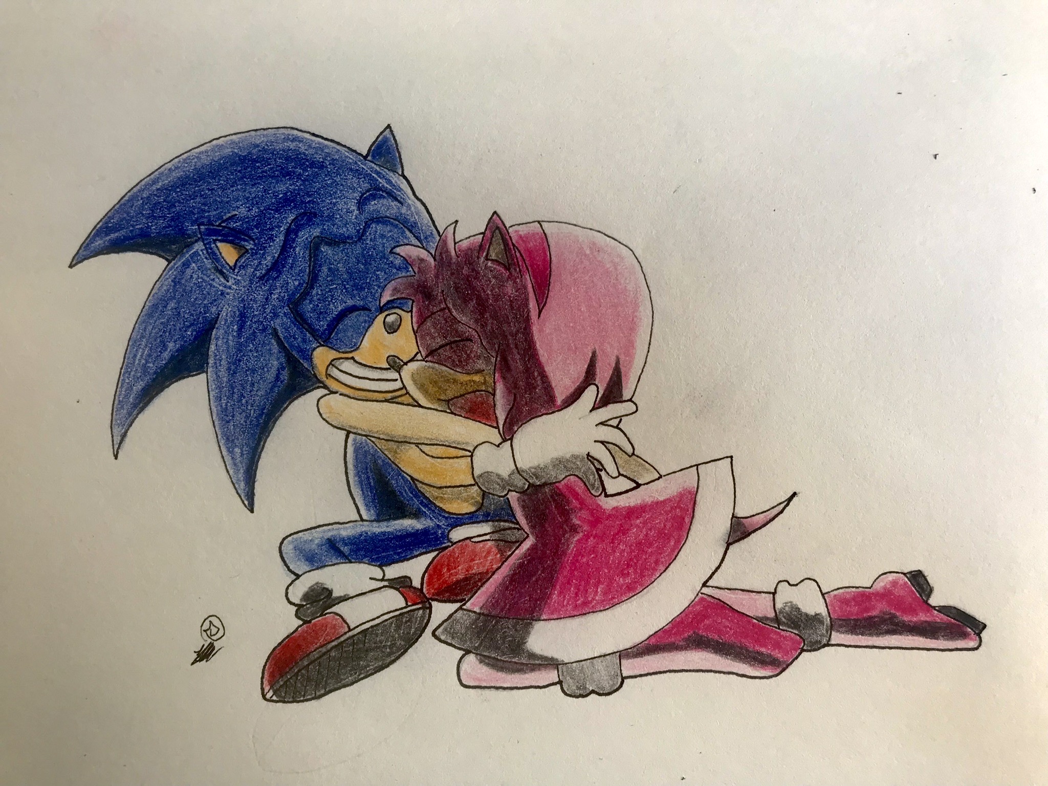 Sonic And Amy Hugging Together By Freddyli On Deviantart