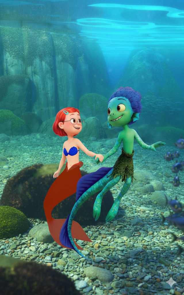 Sea Monster Luca And Mermaid Meilin Holding Hands By sea-monster-luca-and-mermaid-meilin-holding-hands-by