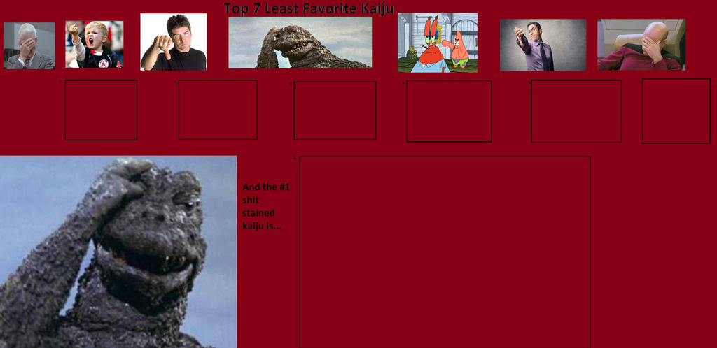 Top 7 Least Favorite Kaiju Meme by GodzillaFan1234 on DeviantArt Top 7 Least Favorite Kaiju Meme by GodzillaFan1234 on DeviantArt