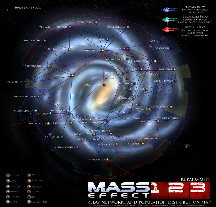 Mass Effect 1 2 3 Relay Network And Population Map By Kuraiummei On Deviantart