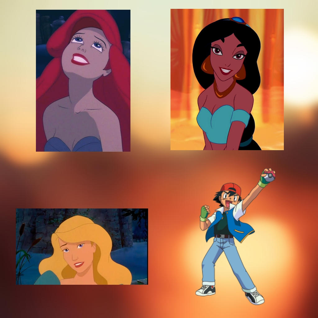 Ariel Jasmine And Odette Love Ash Ketchum By Stonekieran07 On Deviantart