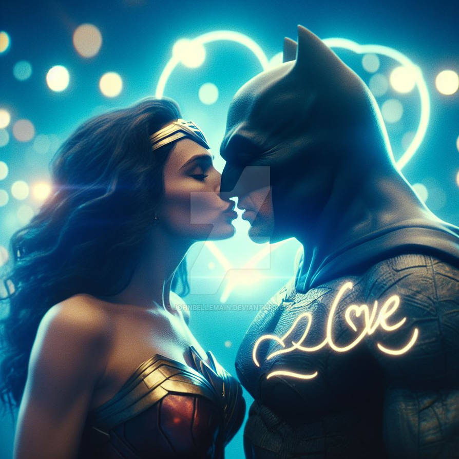 Wonderwoman Kissing Batman 3d By Johnbellemain On Deviantart