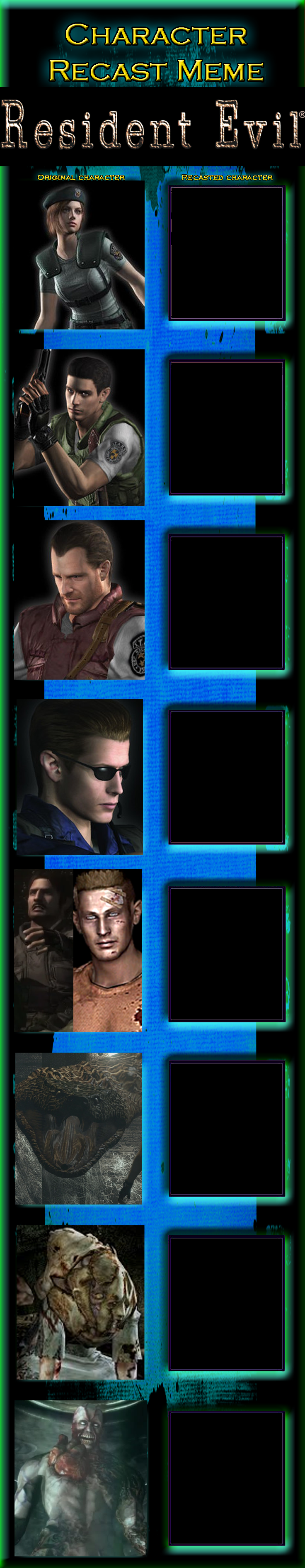 Resident Evil (2002) Recast Meme by JackSkellington416 on DeviantArt Resident Evil (2002) Recast Meme by JackSkellington416 on DeviantArt