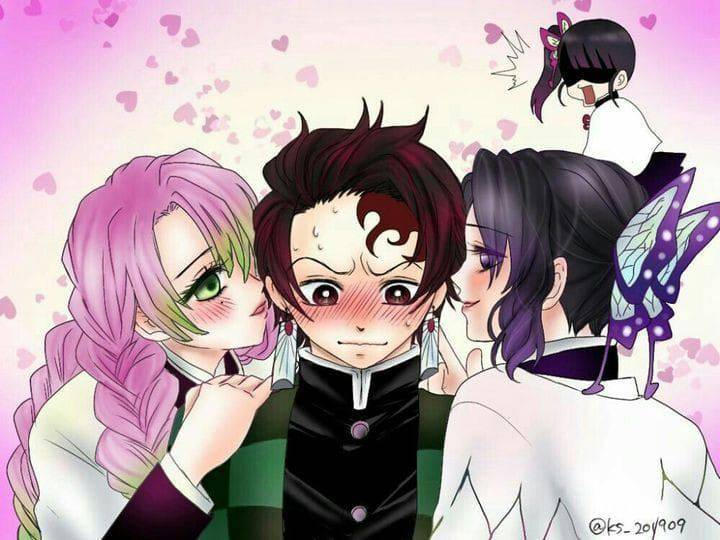 Mitsuri And Shinobu Bout Kiss Tanjiro Rizz By Absart987 On Deviantart