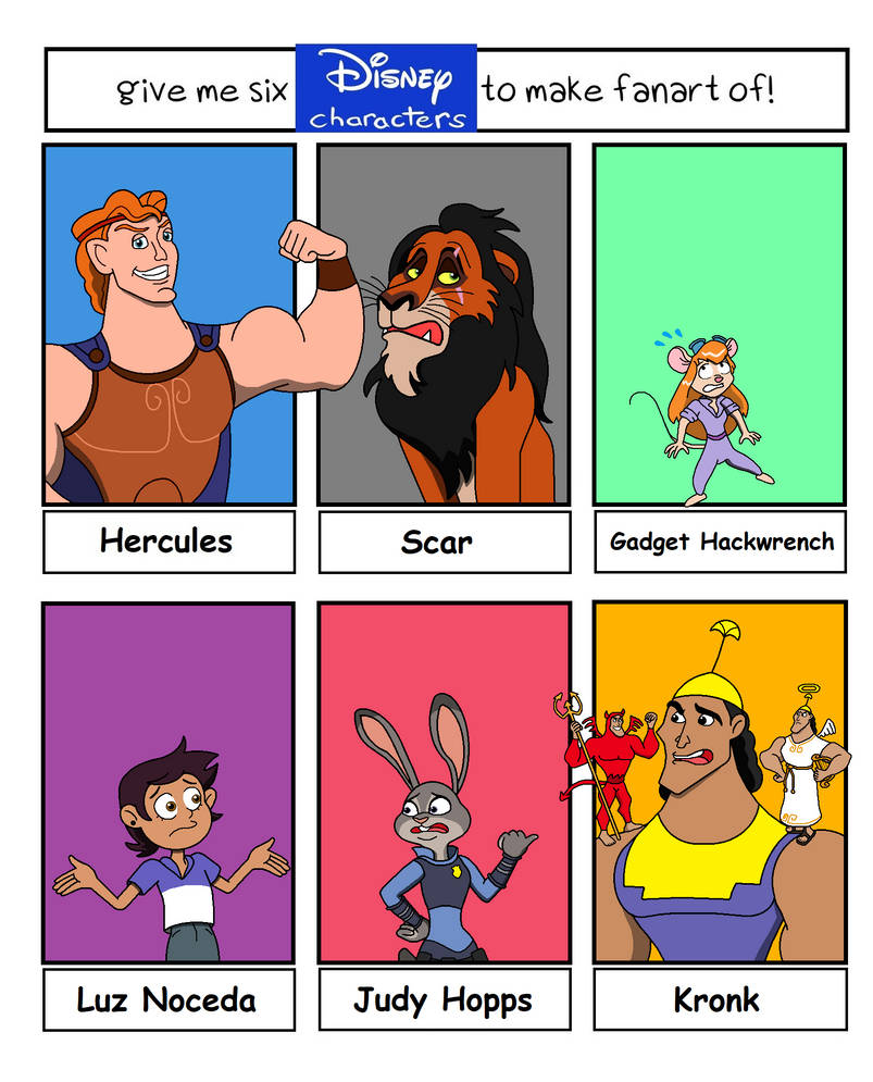 Six Disney Characters To Make Fanart Of By Darkdiddykong On Deviantart