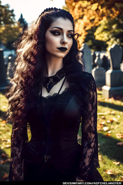 Sexy Long Haired Goth Pinup Babe In A Graveyard By Aipixelmaster On Deviantart