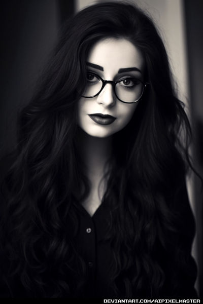 Sexy Long Haired Goth Babe Wearing Glasses By Aipixelmaster On Deviantart