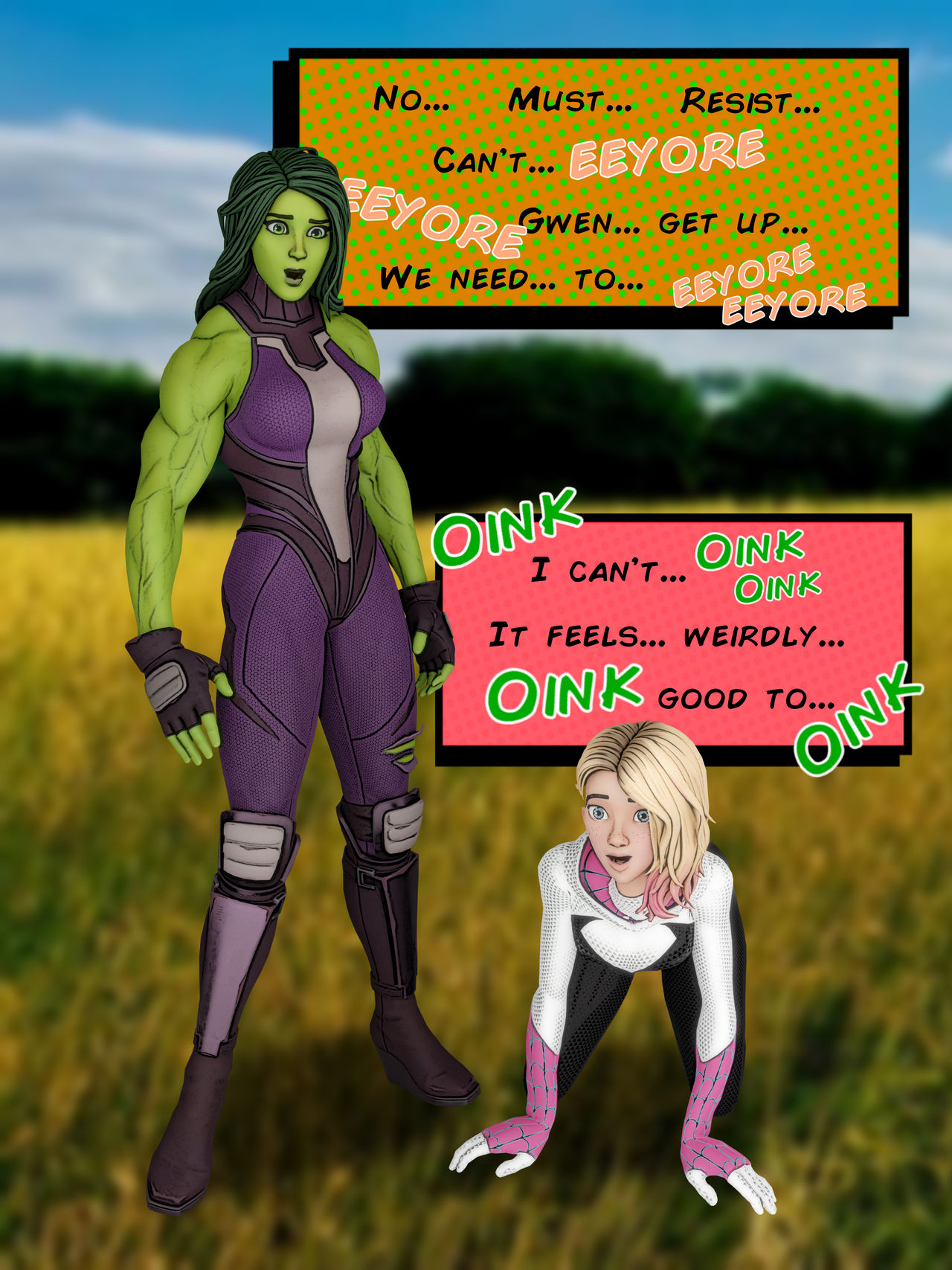 She Hulk And Spider Gwen The Farm 7 By Saltygauntlet On Deviantart