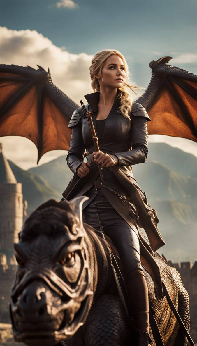 Blonde Katniss Everdeen Riding A Dragon Over King By Lizripper2000 On Deviantart