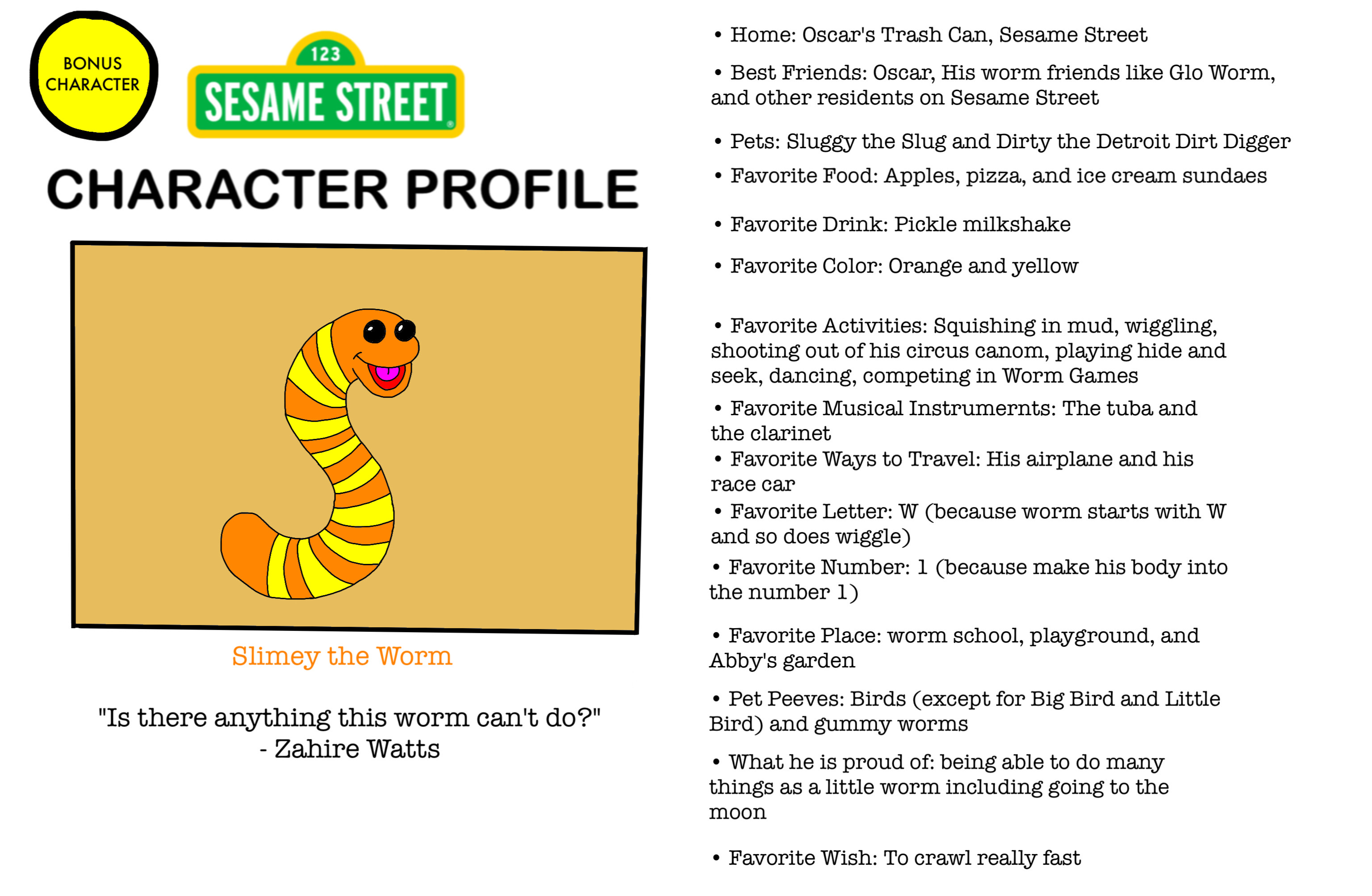 Sesame Street Character Profile Bonus Slimey By Zw333 On Deviantart