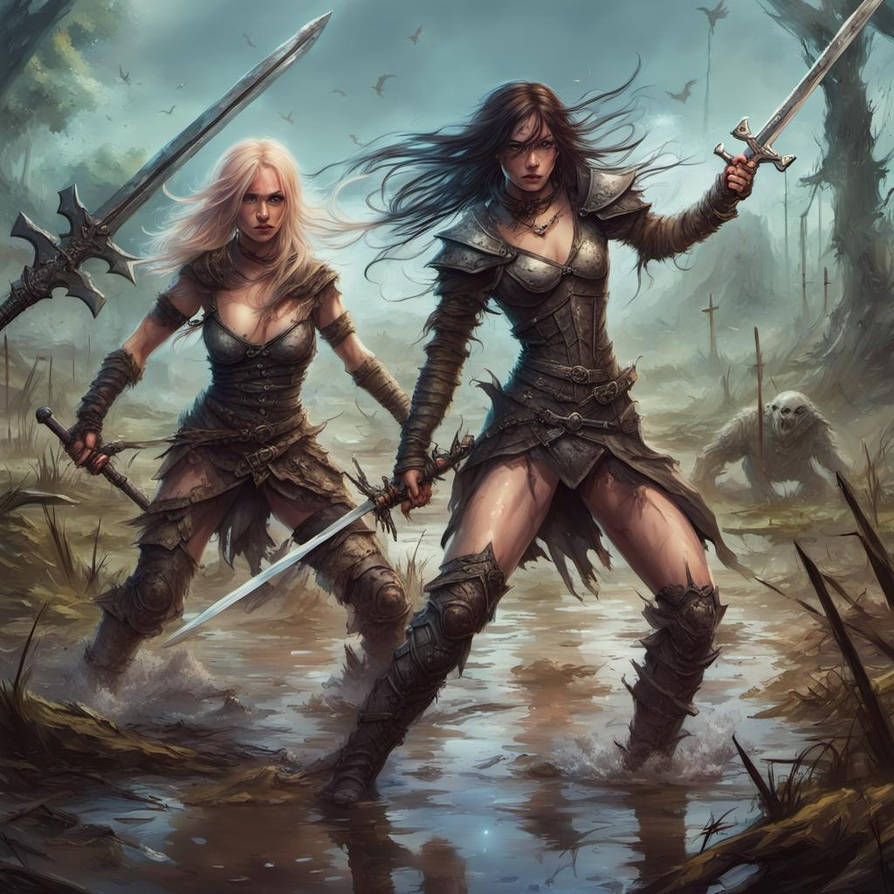 Two Sexy Girls Fighting With Swords In The Mud 1 By Chrisinhotwater On Deviantart