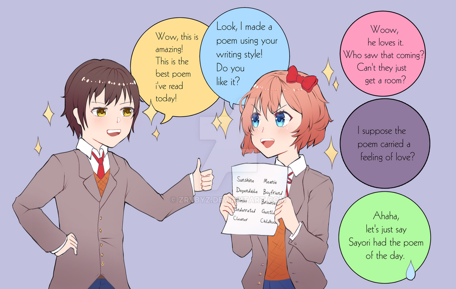 Sayori And Mc Poem Commission By Zrubyz On Deviantart