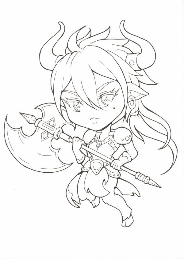 Chibi Lineart Minotaur By Bella Ran On Deviantart