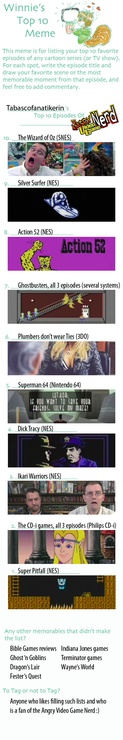 Top 10 Favourite Avgn Episodes By Tabascofanatikerin On Deviantart