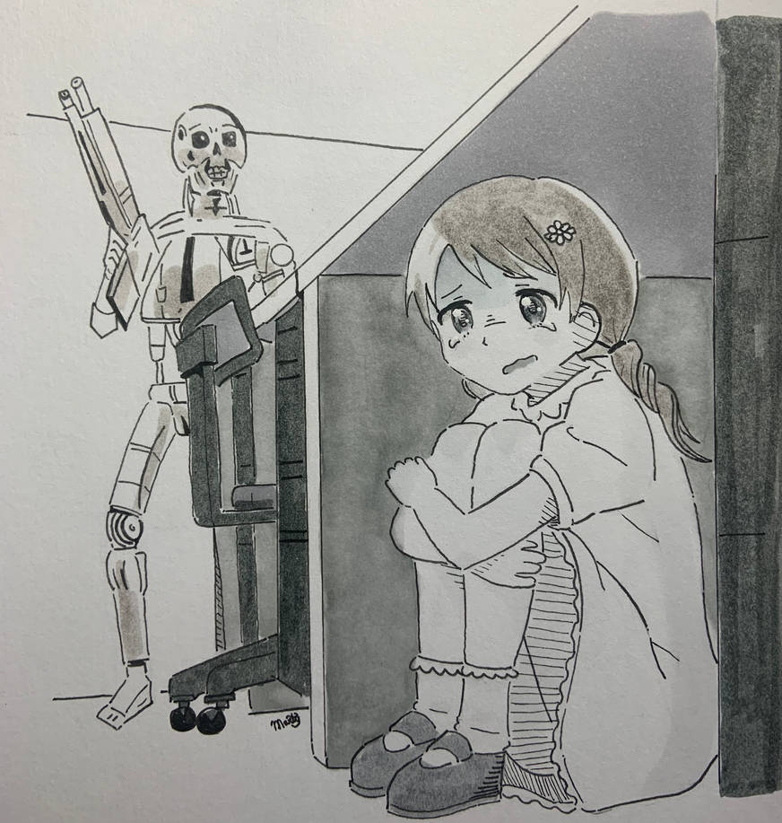 Anime Girl Hiding From A Terminator By Theduckdraws On Deviantart