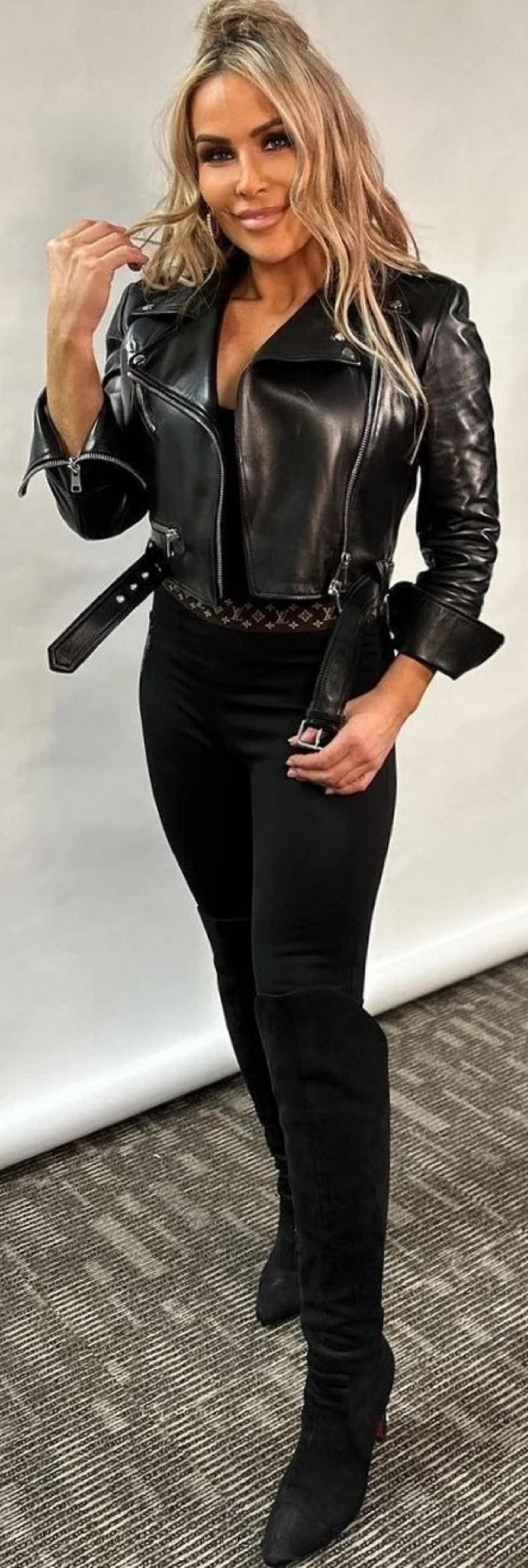 Nattie Neidhart Wearing A Sexy Leather Jacket 1 By Dragonmatt600 On Deviantart
