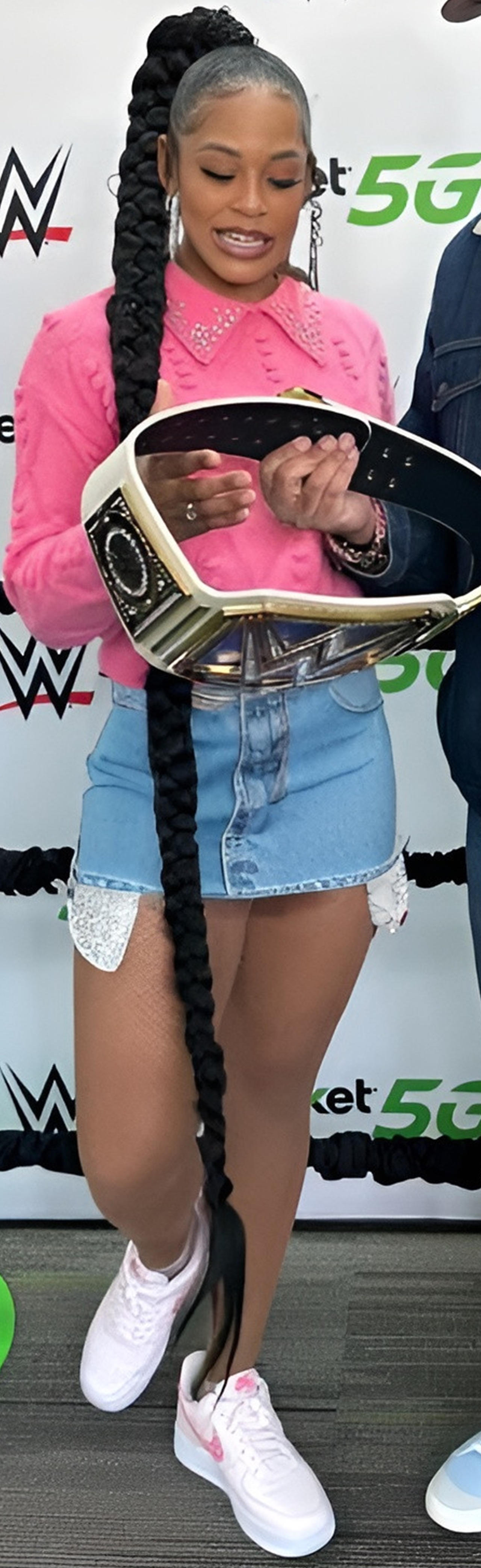 Bianca Belair Wearing A Sexy Mini Jean Skirt 2 By Dragonmatt600 On Deviantart