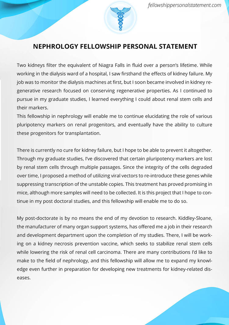 Nephrology Fellowship Personal Statement Sample by psfellowshipexamples ... Nephrology Fellowship Personal Statement Sample by psfellowshipexamples ...
